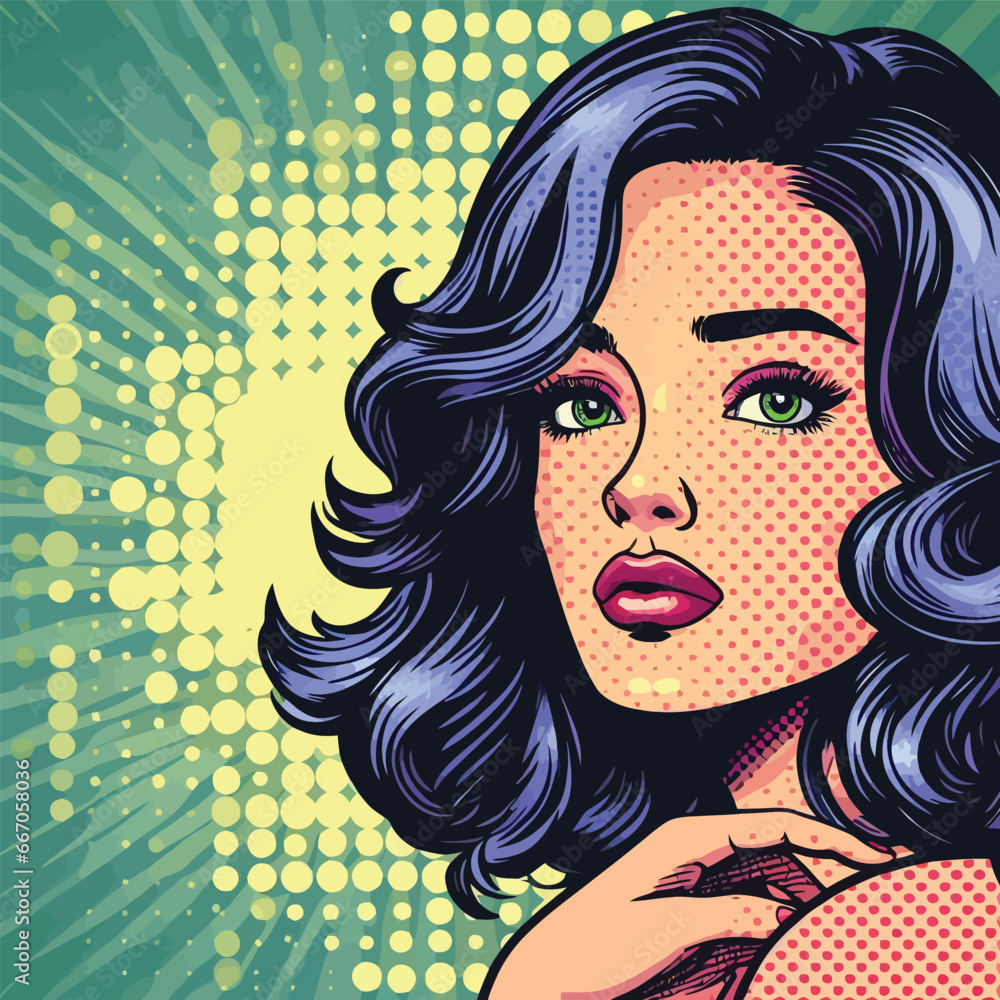 Pop Art Vector Beautiful Woman Girl Vector Comics Cartoon