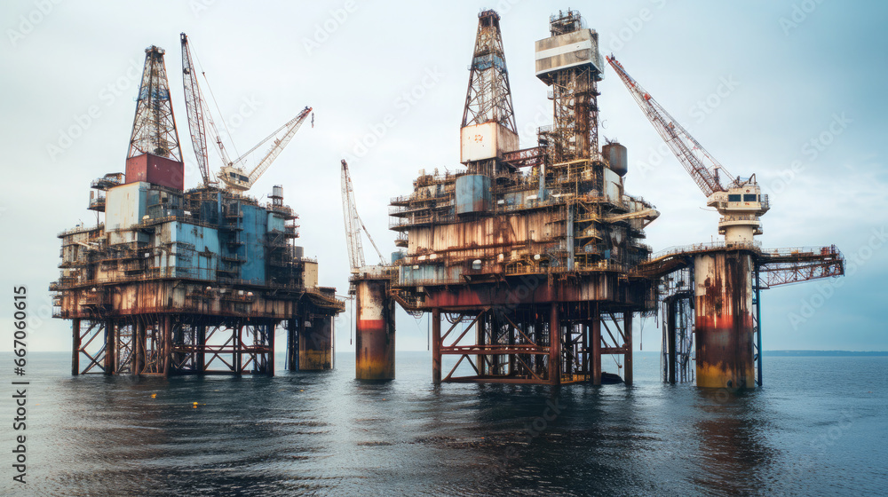Oil platform at sea, oil production station, industry, well drilling ...