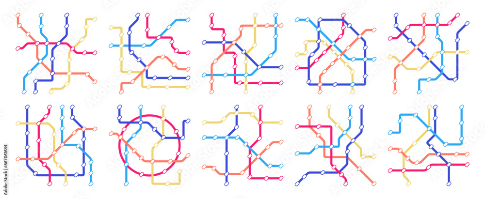 Subway map set. Underground railway metro route connection and ...