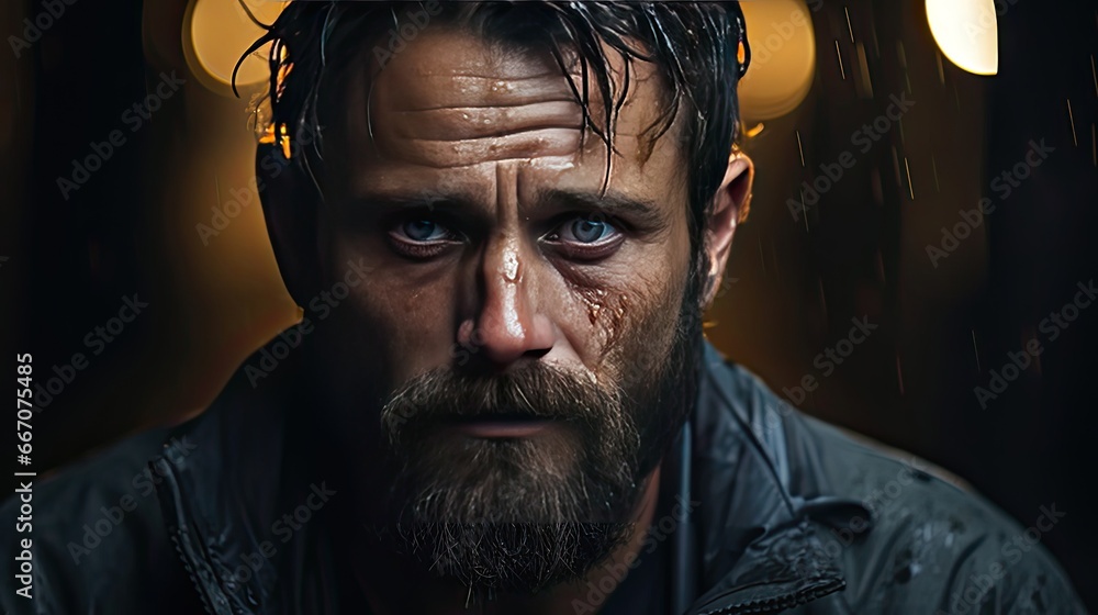 Sad man sitting in dark room. Depression and anxiety disorder concept ...