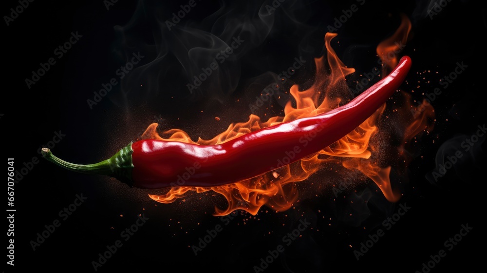 Red hot chili pepper in fire on black background. Chili pepper burning ...