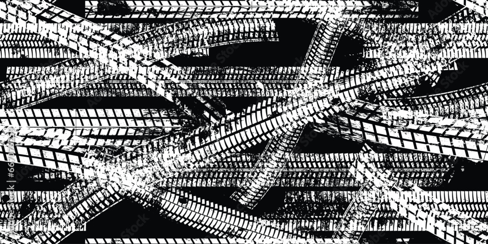 Tire track seamless pattern. Grange tread marks .Grunge textured vector ...
