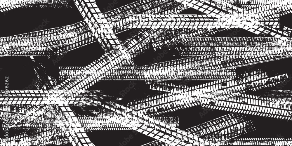 Tire track seamless pattern. Grange tread marks .Grunge textured vector ...