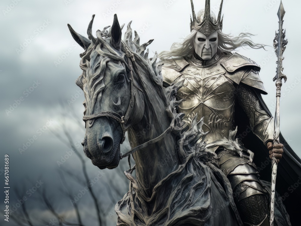 White horseman of apocalypse warrior in golden armor riding white horse ...