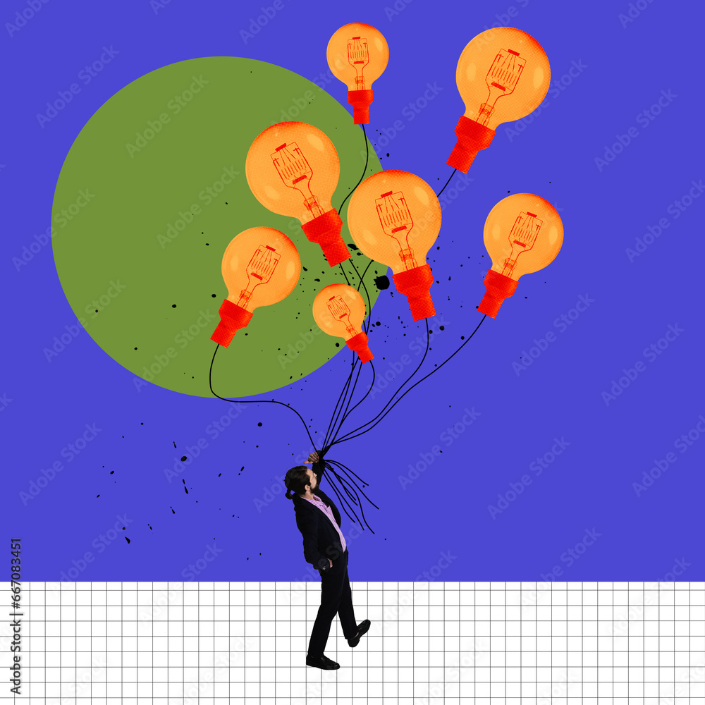 Young man, employee looking for new business ideas for successful ...