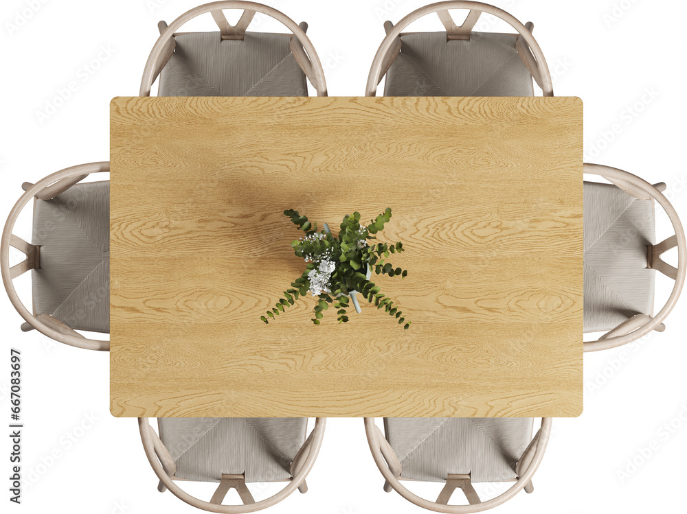 Top view of wooden dining table with chairs Stock Illustration | Adobe ...