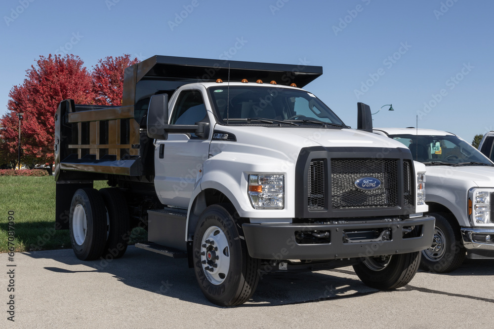 Ford F-650 DRW Dump Truck display at a dealership. Ford offers the F650 ...