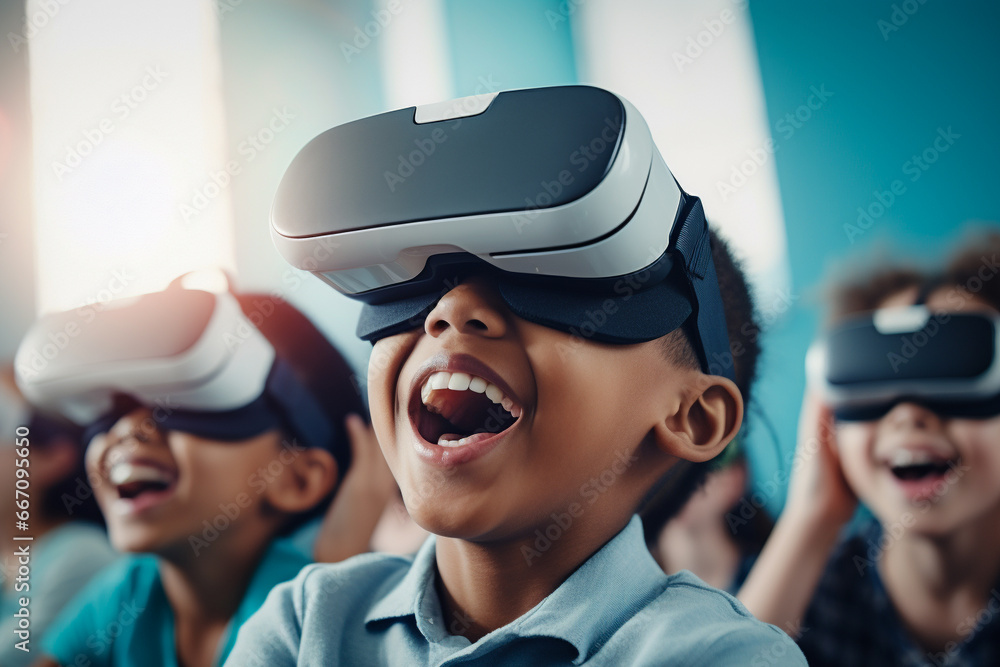 New Generation Alpha Kids Using VR Headsets to Learn. Gen Alpha Digital ...