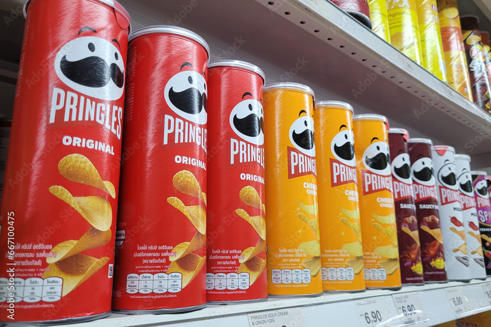 PENANG, MALAYSIA - 6 OCT 2023: Row of Pringles Snack on store shelf in ...