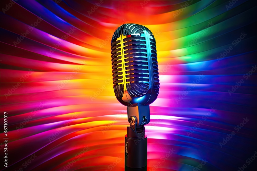 Sonic performance. Live stage microphone in spotlight. Rocking mic ...