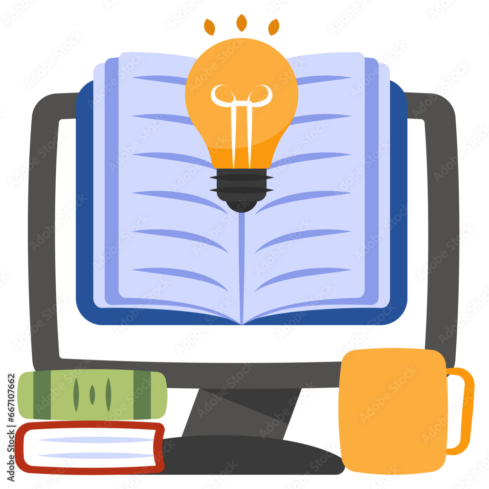 Light bulb with open book, icon of creative education Stock Vector ...