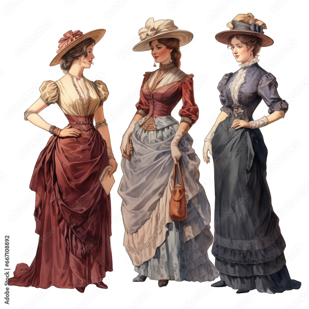 Wild west woman madame, wearing traditional madame style fashion from the 1800s. Isolated on ...