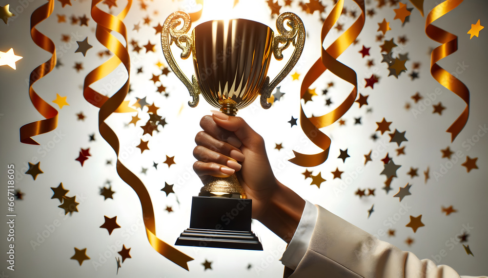 The image depicts three hands each holding different cups: one with ...