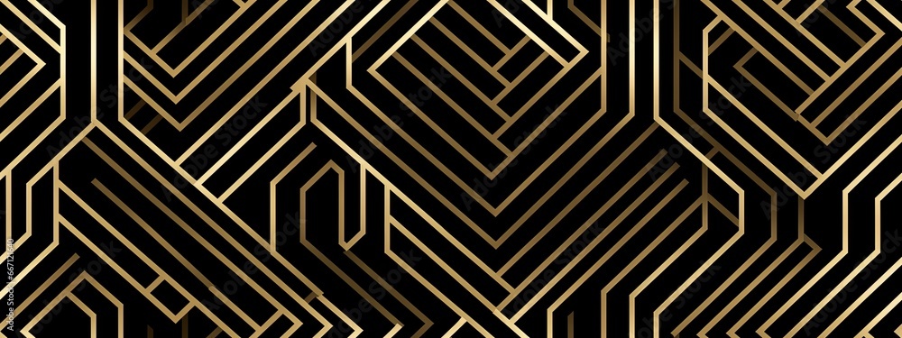 Seamless golden art deco optical illusion striped squares line pattern ...