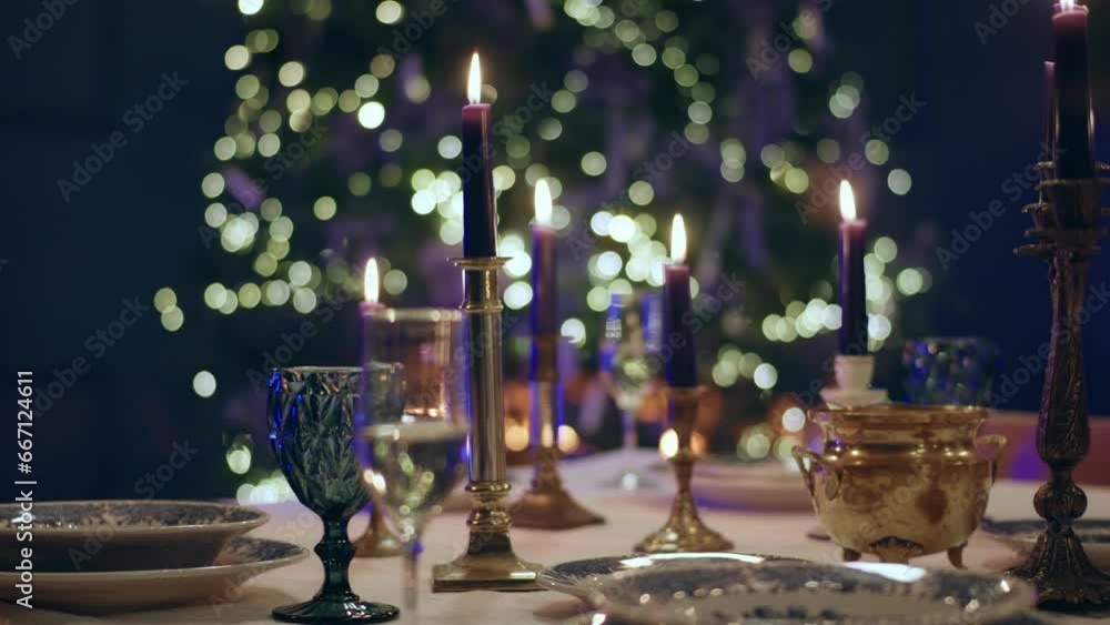 Video details very closeup of a beautiful Christmas dining table in the ...
