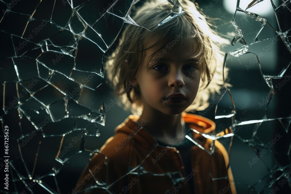 sad young child boy looking through the shattered glass. Reclaiming Joy ...