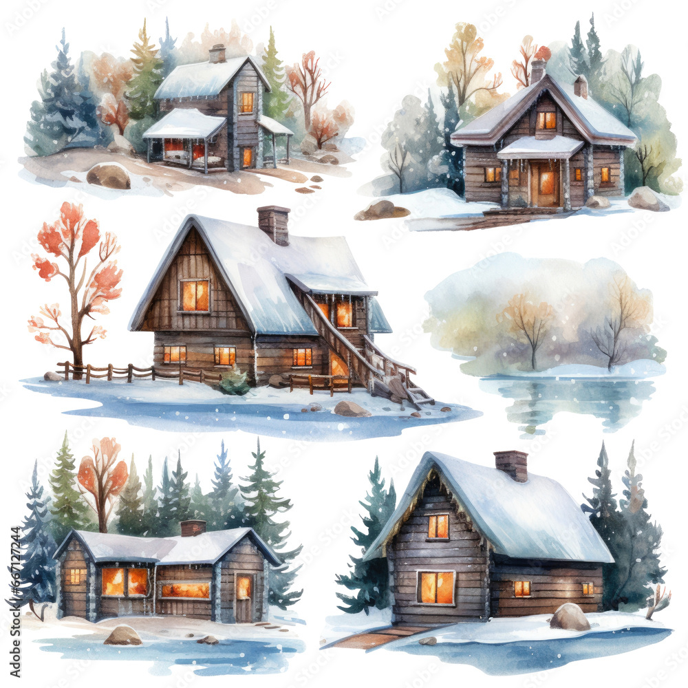 Set of cozy winter watercolor clipart , christmas illustration ...