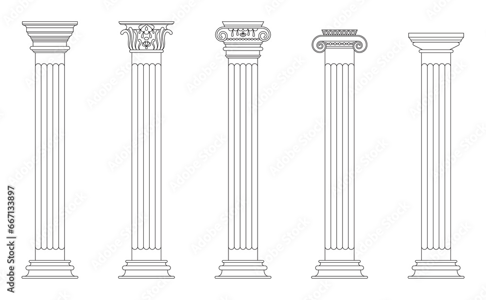 Greek roman column pillar ancient architecture line art set Stock ...