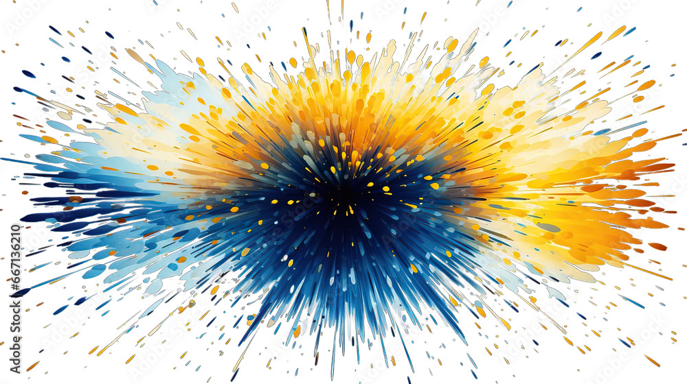 Blue and yellow firework explosion isolated on a transparent background ...