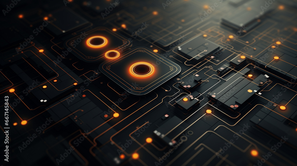 Graphic illustration of electronic circuit board design and schematic ...