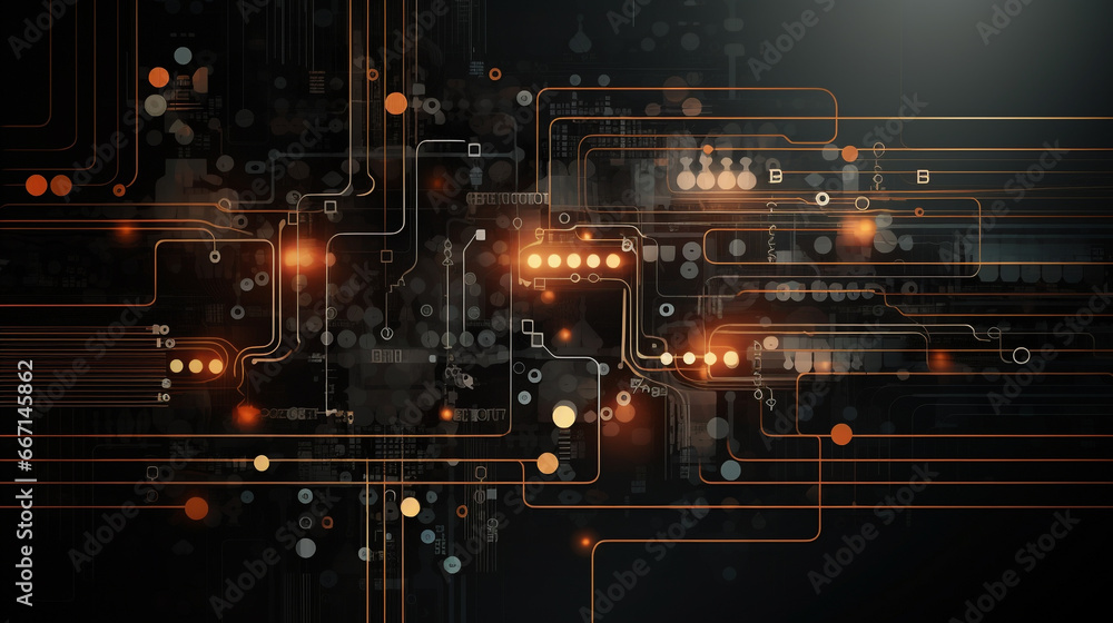 Graphic illustration of electronic circuit board design and schematic ...