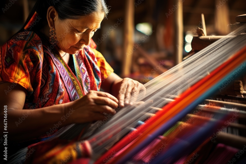 Heritage Craft. Indigenous elderly woman weaving intricate patterns on ...