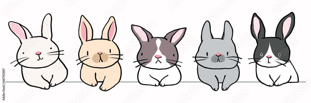 Vector Illustration of Cartoon Rabbit Characters on Isolated Background ...