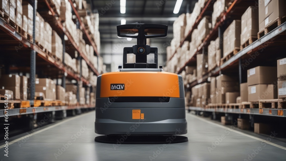 AGV (Automated guided vehicle) in warehouse logistic and transport ...
