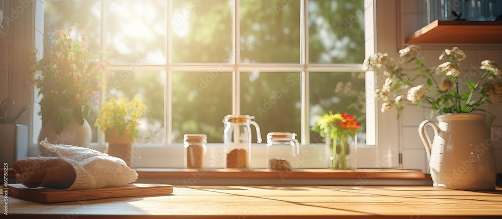 Natural sunlight streams into the kitchen through the window ...