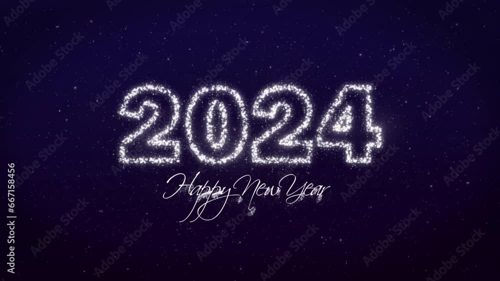 Happy New Year English greeting. Cursive letters. 2024 numbers outline ...