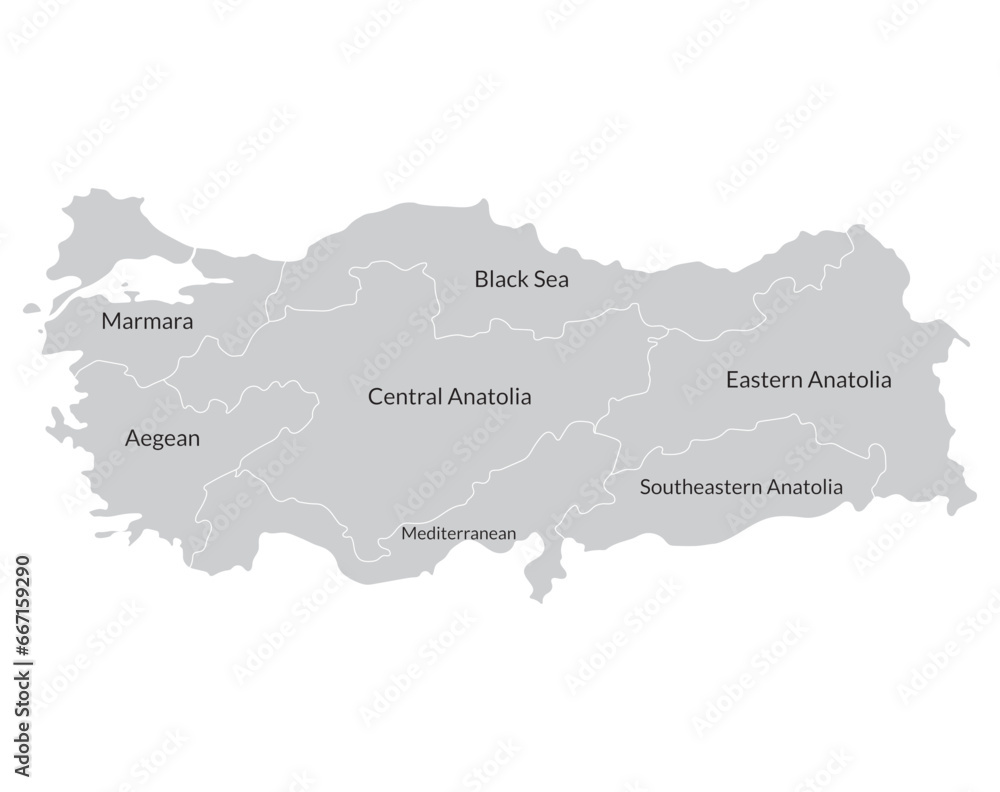 Turkey map with main regions. Map of Turkey Stock Vector | Adobe Stock