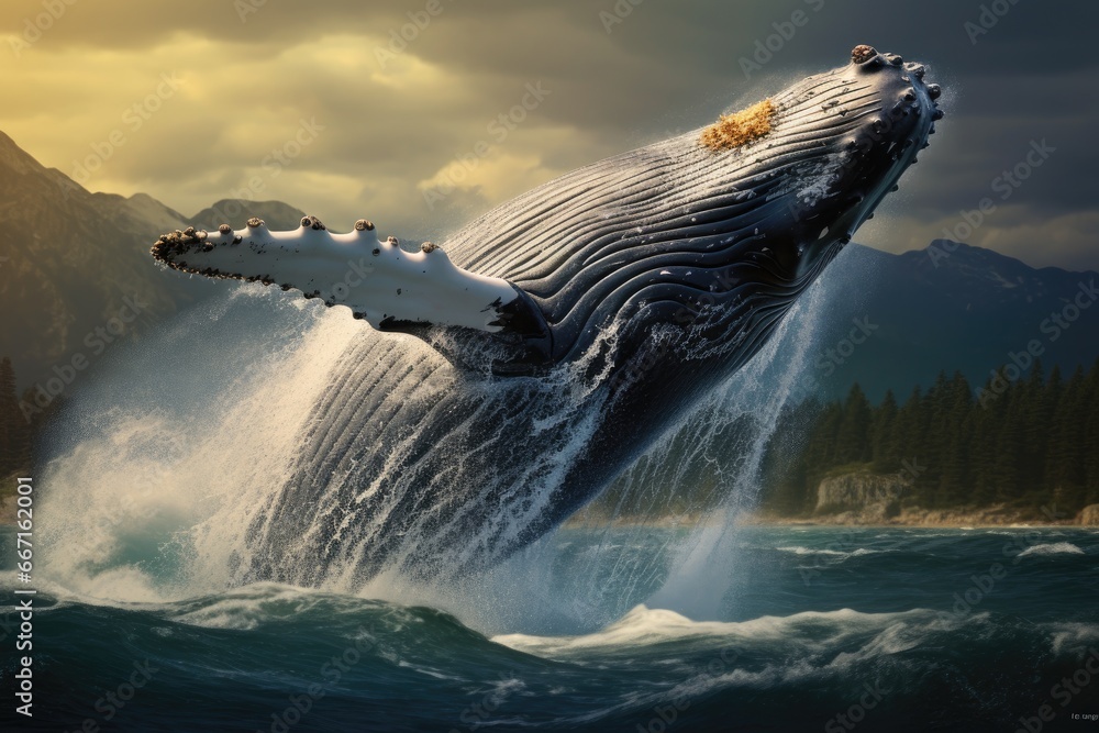 Humpback whale in the Pacific Ocean. 3D Rendering, Humpback whale jumps ...