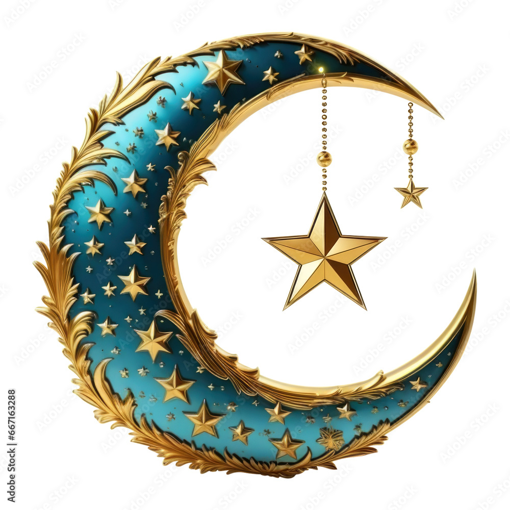 Ramadan Moon and Star Design Isolated on Transparent Background Stock ...