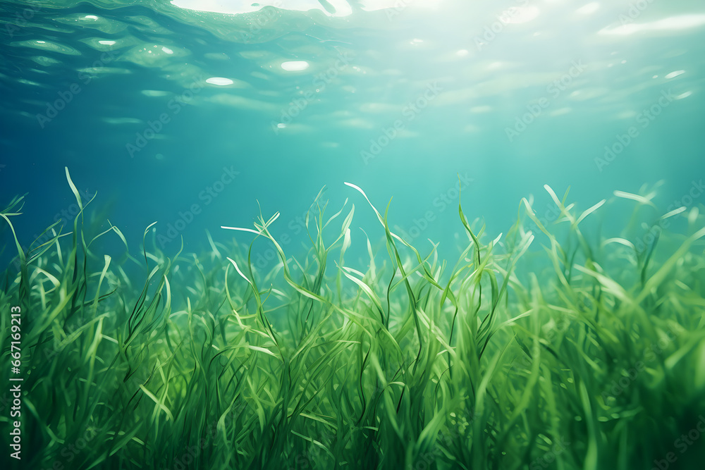 Seaweed at the bottom of the ocean. Background with space for text ...