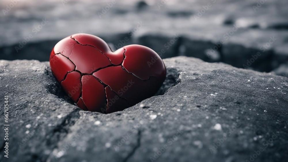 heart in the sand A red stone heart with a crack on it. The heart is ...