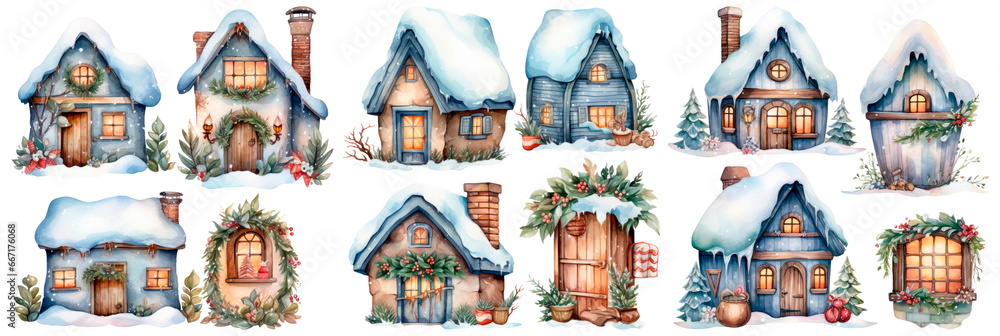Set of cozy winter watercolor clipart, christmas illustration, isolated ...