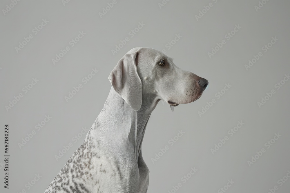 A heartwarming high-key portrait of a loyal dog against a soft white ...