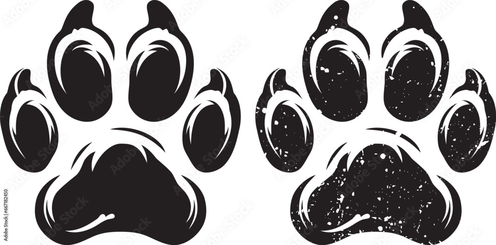 Dog paw print black silhouette isolated on white background. Stock ...