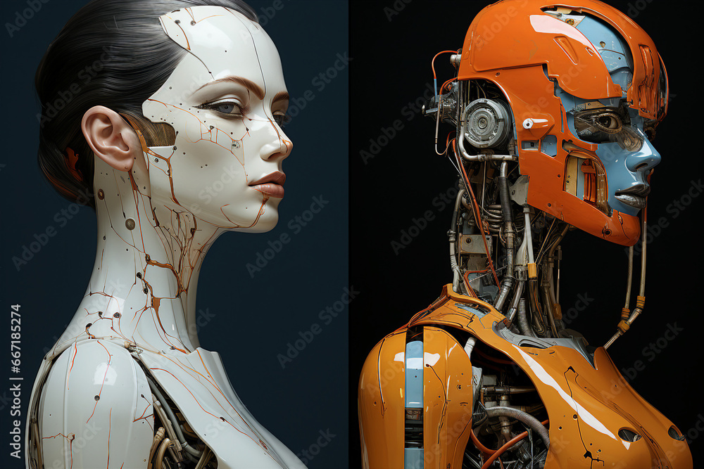 Beautiful female robot head with artificial intelligence neurons made ...