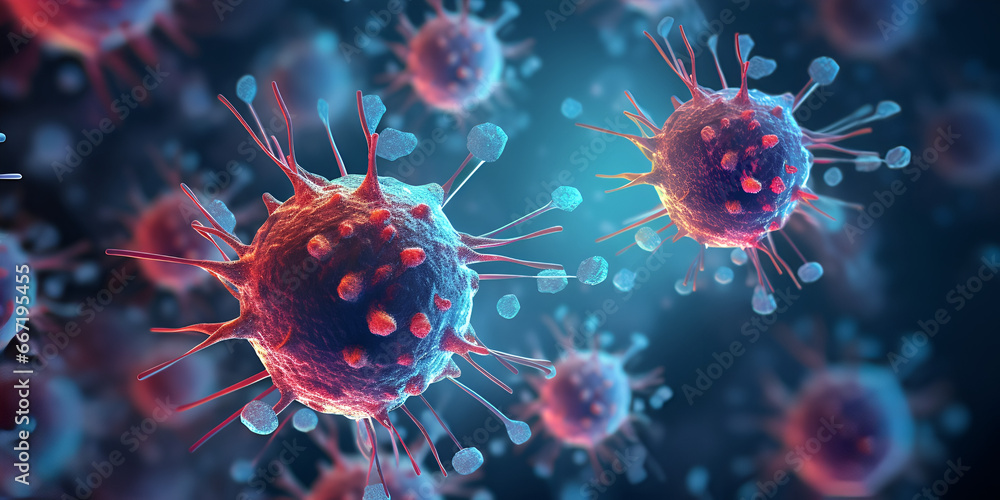 a magnified view of T cells with vibrant colors representing their ...