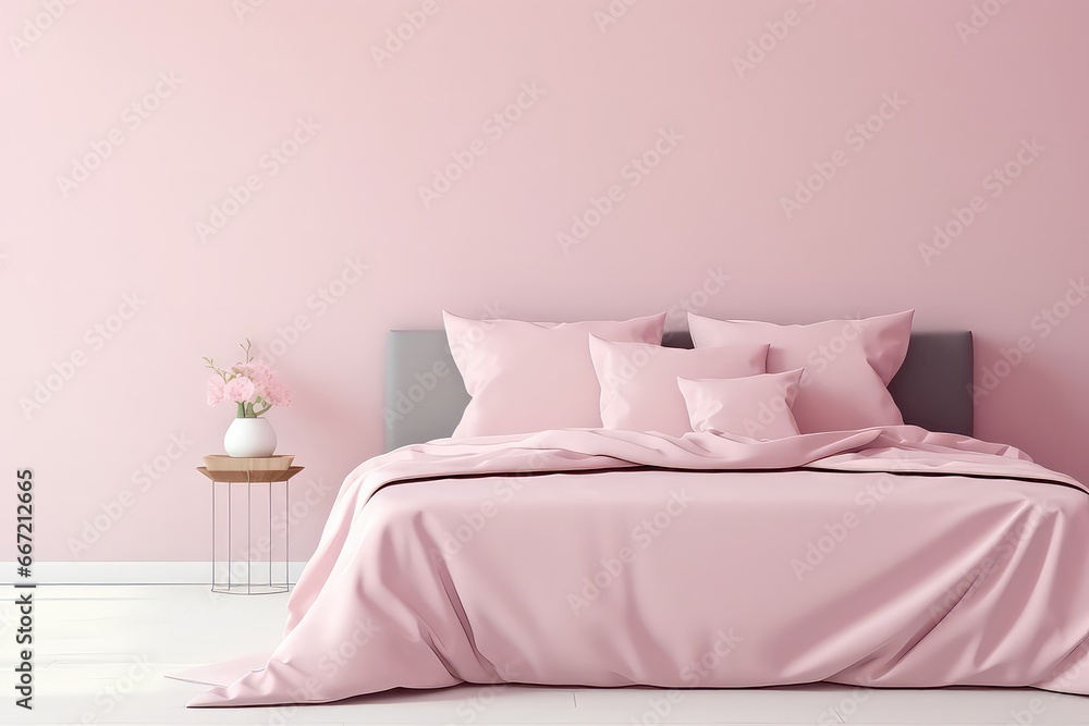 Powder Pink Interior Design With Pink Bedsheets. Сoncept Minimalist ...