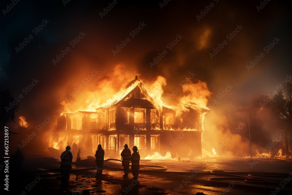 Blazing house fire brought under control by a determined firefighter ...