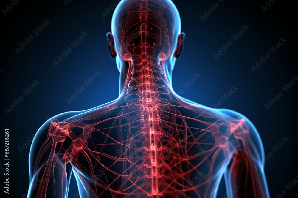 Detailed X ray displays human nervous system anatomy from a back view ...
