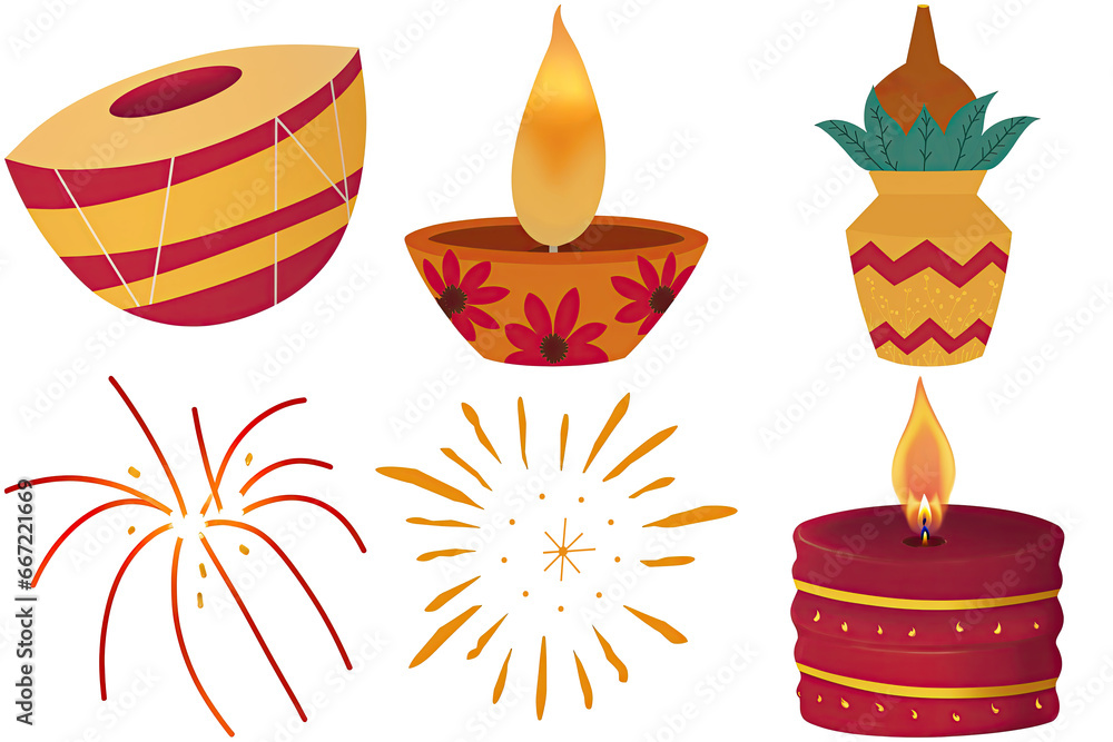 ภาพประกอบสต็อก Happy Diwali Deepavali candles, Indian musical ...