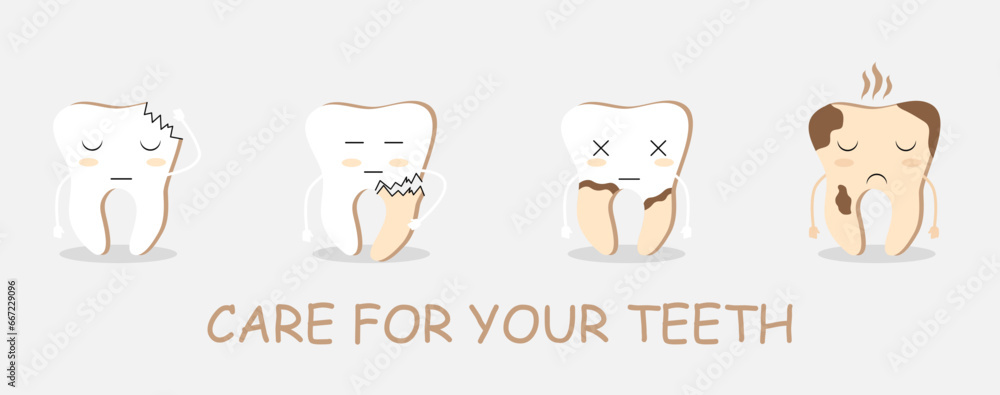 A set of small teeth that need treatment.The process of brushing teeth ...