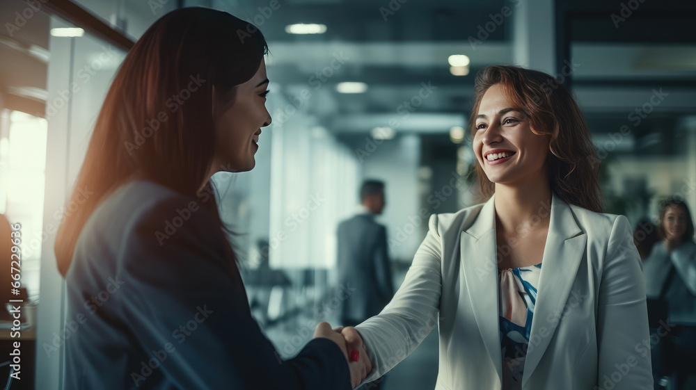 Two business ladies made a deal in the office. Women in business ...