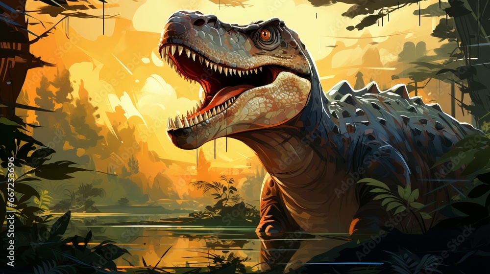 Gigantosaurus megalonyx. Illustration of a huge dinosaur. Herbivorous lizard. Concept: extinct ...