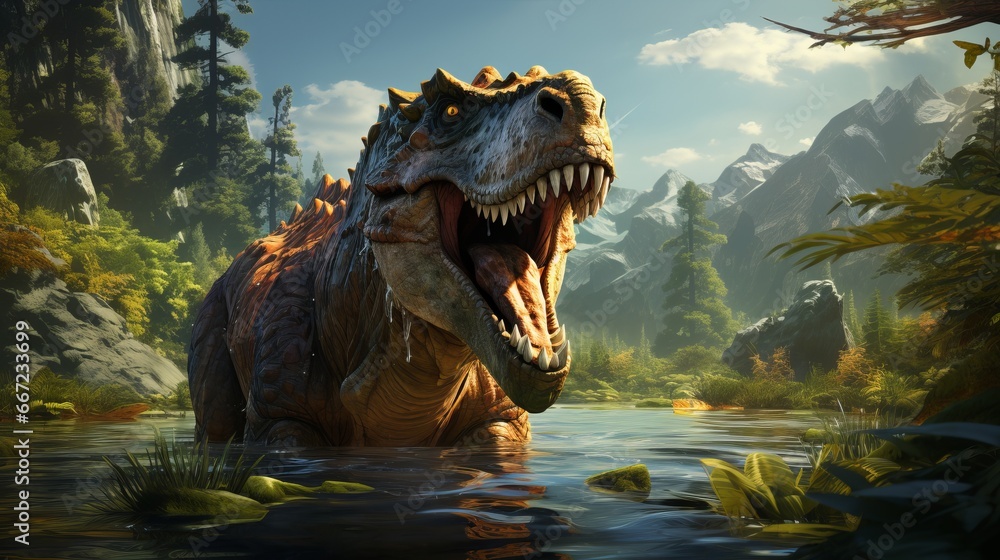 Ilustrace „Gigantosaurus megalonyx. Illustration of a huge dinosaur. Herbivorous lizard. Concept ...