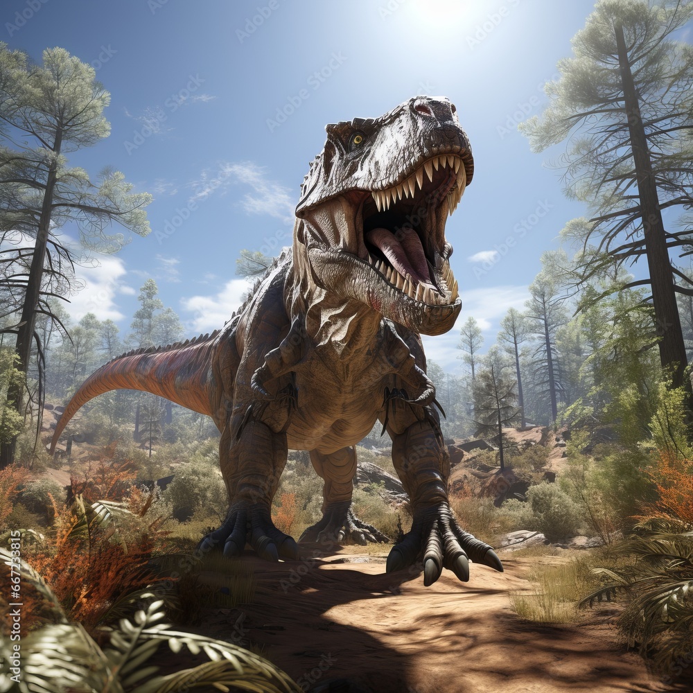 Gigantosaurus megalonyx. Illustration of a huge dinosaur. Herbivorous lizard. Concept: extinct ...