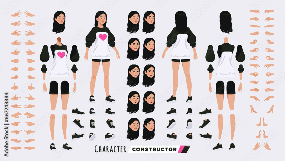 Asian girl, korean woman, cute female character DIY constructor ...